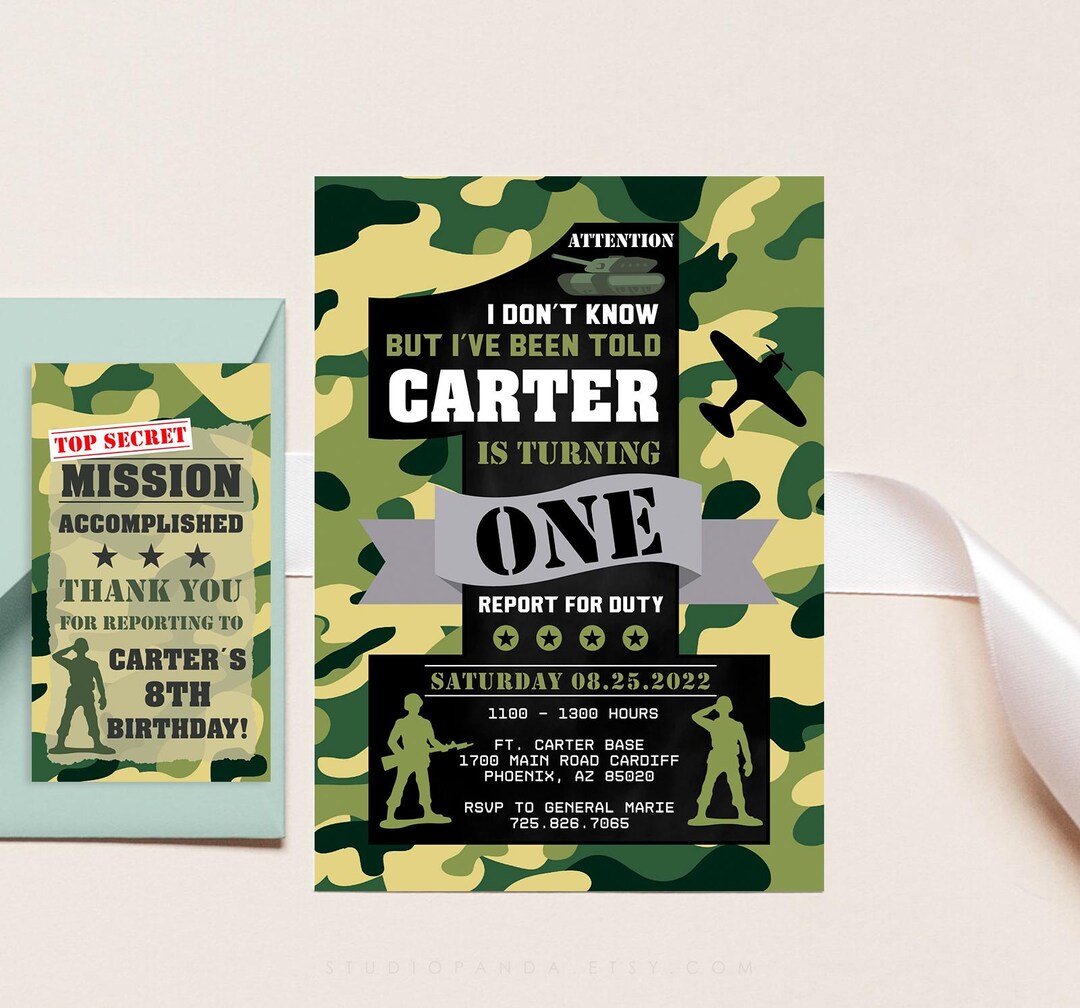 Soldier Invitation + Favor Tags, Instant Download, Army Invitation ...