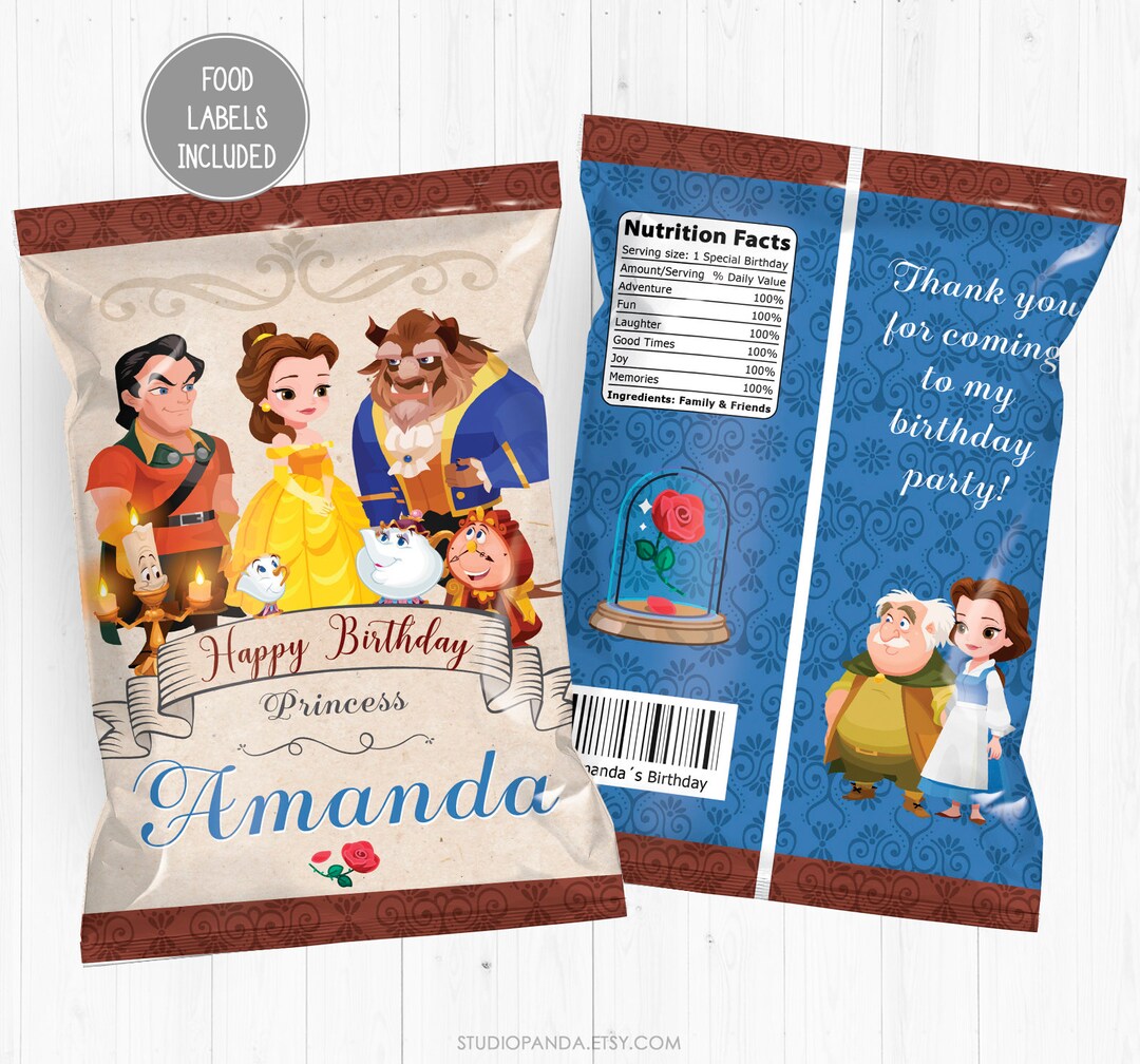 Beauty and the Beast Chip Bag, Personalized, Beauty Favor Bag, Beauty ...