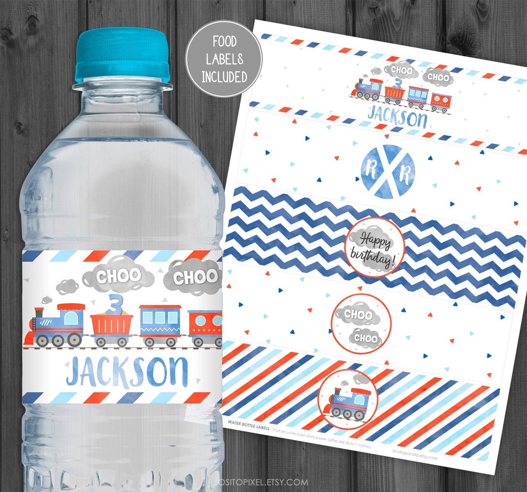 Train Water Bottle Labels, Personalized, Train Favors, Train Supplies ...