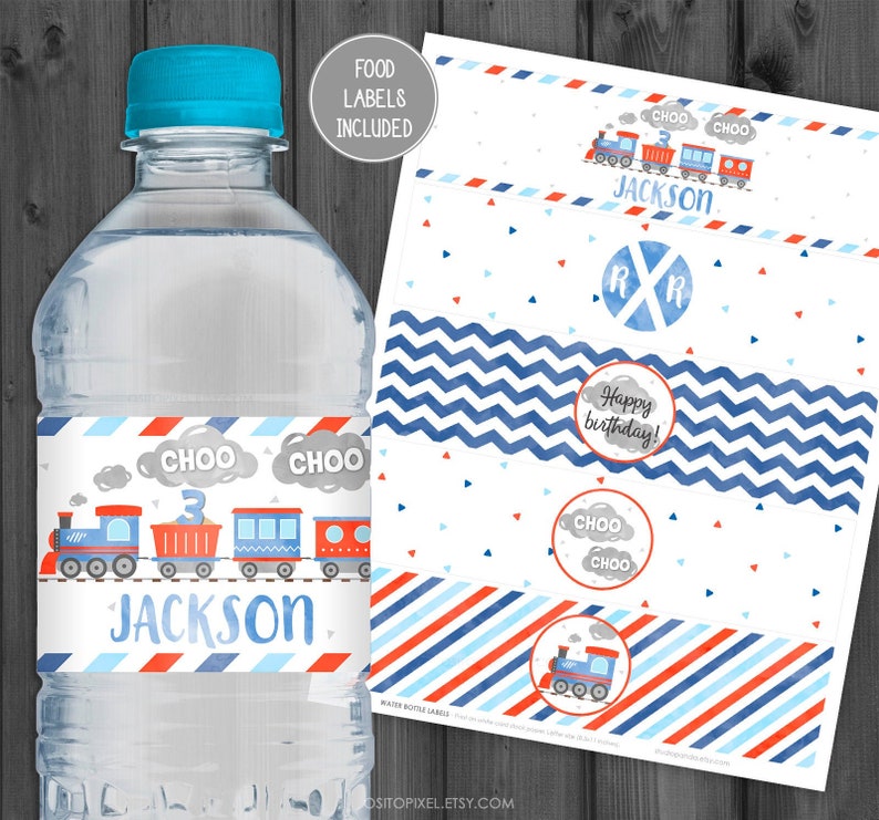 Train Water Bottle Labels Personalized Train Favors Train - Etsy