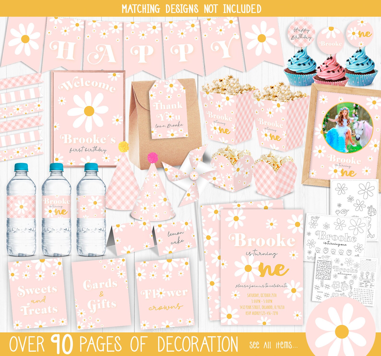 Daisy Flower Water Bottle Labels, Personalized, Daisy Decoration, Daisy ...
