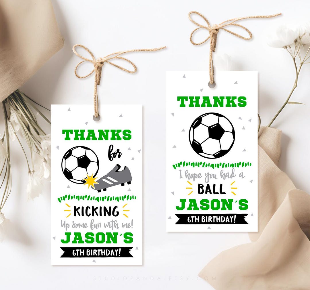 Soccer Favor Tags, Personalized, Soccer Thank You Card, Sports Favor ...