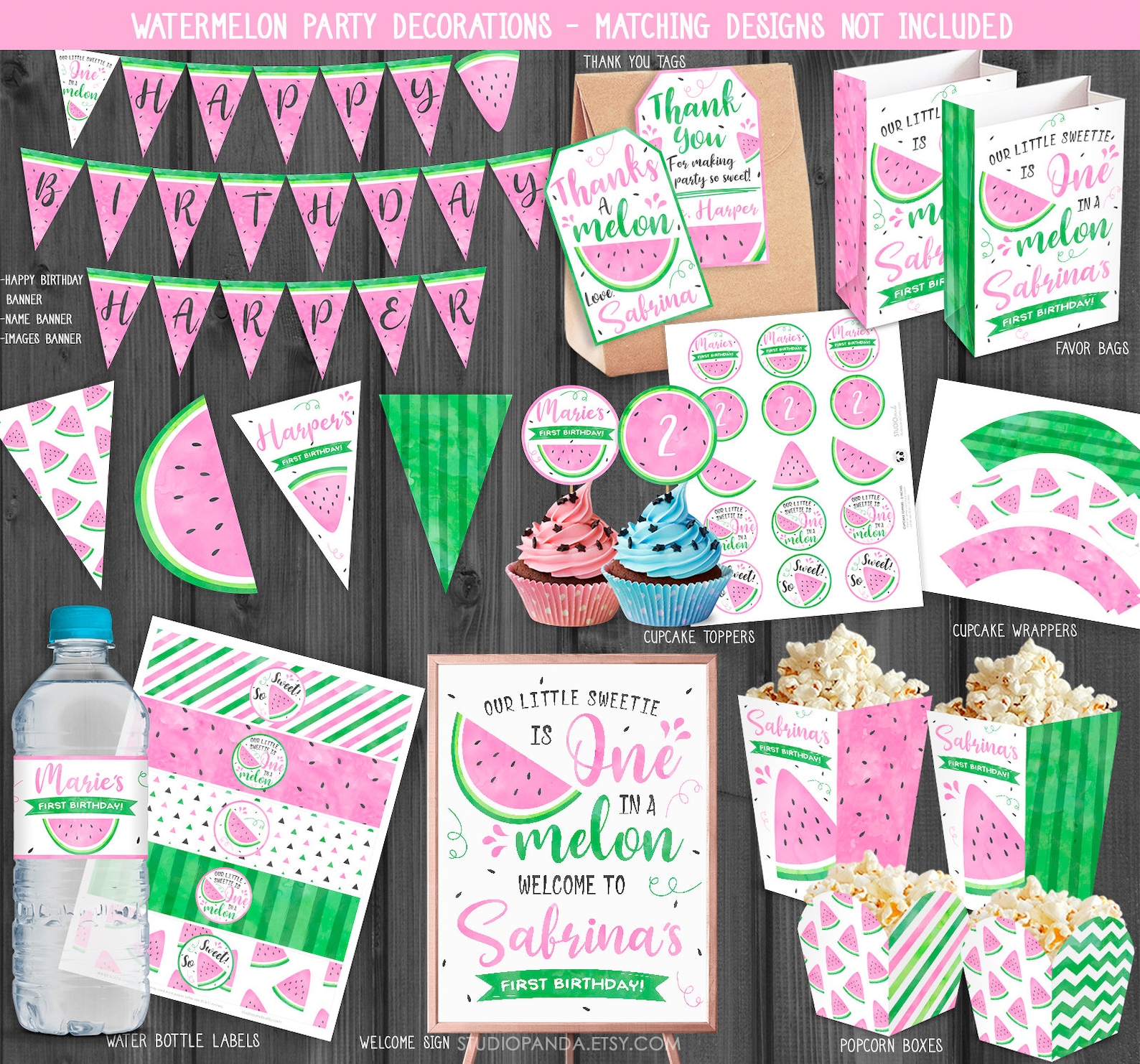 Watermelon Happy Birthday Banner Personalized Watermelon | Etsy