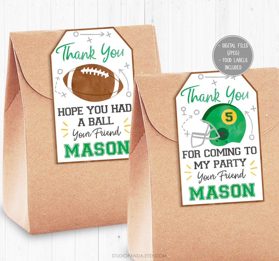Football Thank You Tags, Personalized, Football Card, Football Thank ...