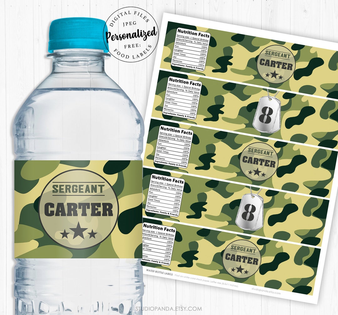 Camouflage Water Bottle Labels, Personalized, Camo Label, Army ...