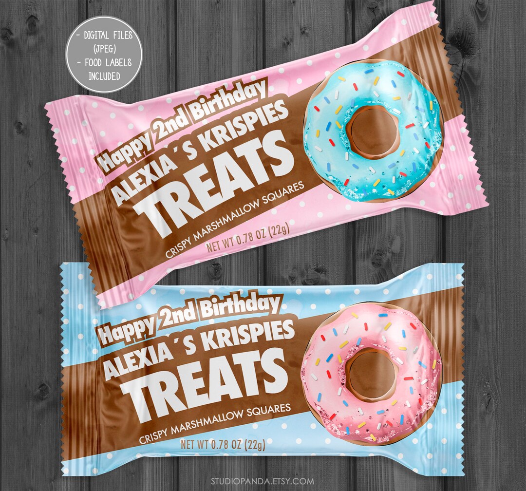 Donut Rice Krispies Treat, Personalized, Donut Wrappers, Donut Treat ...