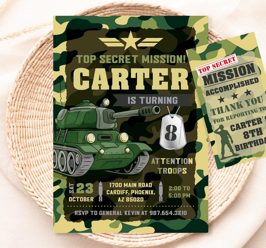 Soldier Invitation + Favor Tags, Personalized, Army Invitation ...