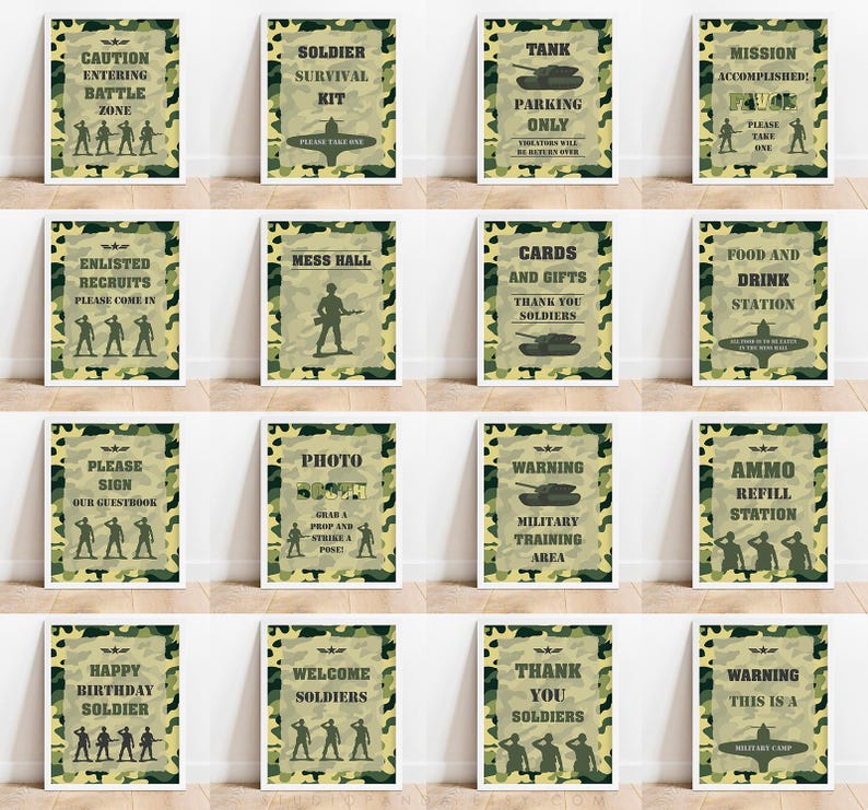 Soldier Happy Birthday Sign, Instant Download, Camo Table Sign, Army ...