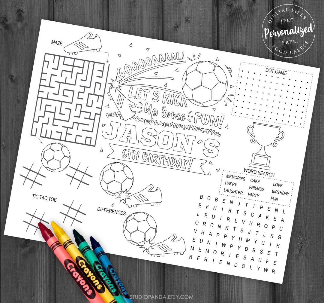 Soccer Activity and Coloring Pages, Personalized, Soccer Decoration ...