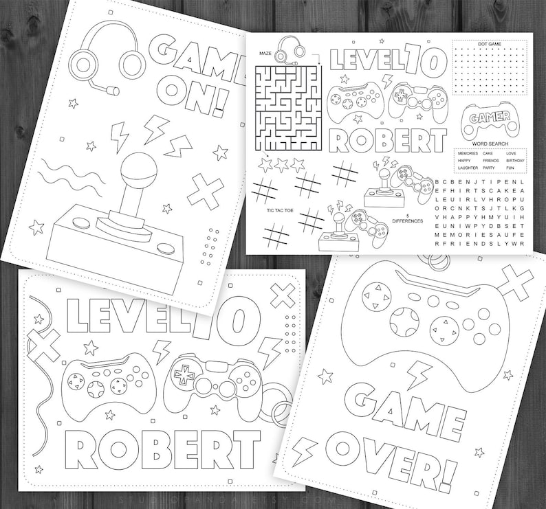 Video Game Activity and Coloring Pages, Personalized, Video Game ...