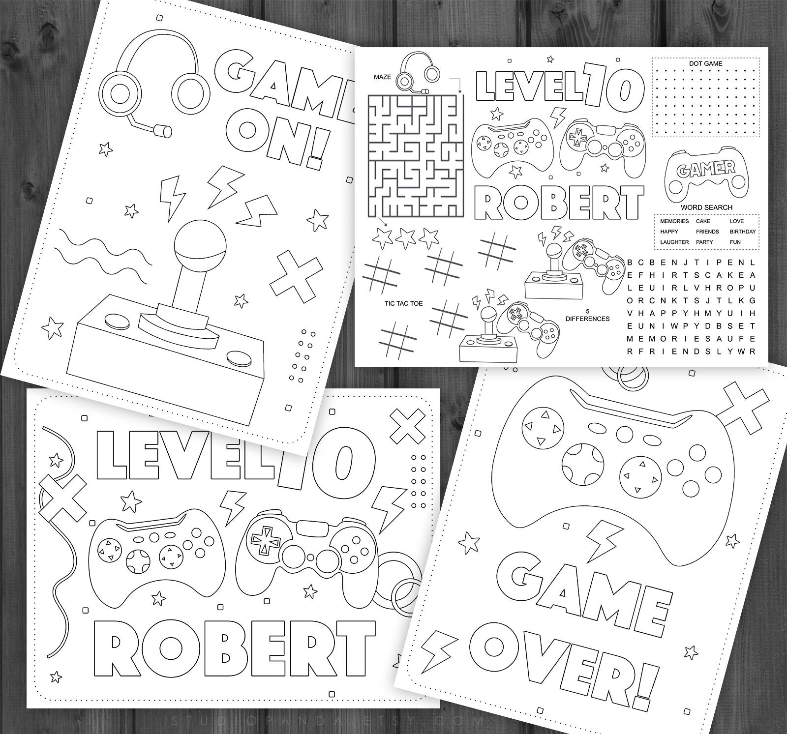 Video Game Activity and Coloring Pages, Personalized, Video Game ...
