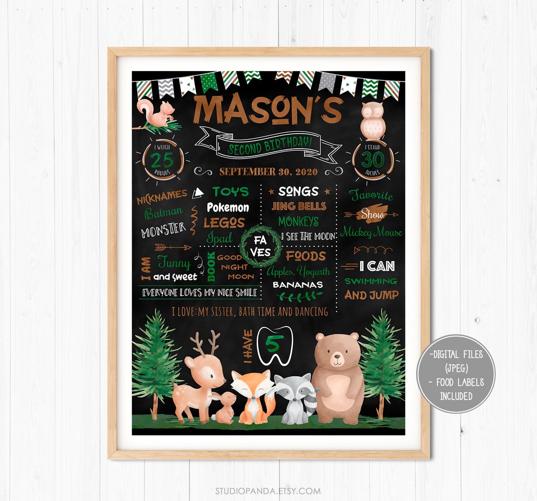 Woodland Animals Chalkboard Black Personalized Woodland - Etsy