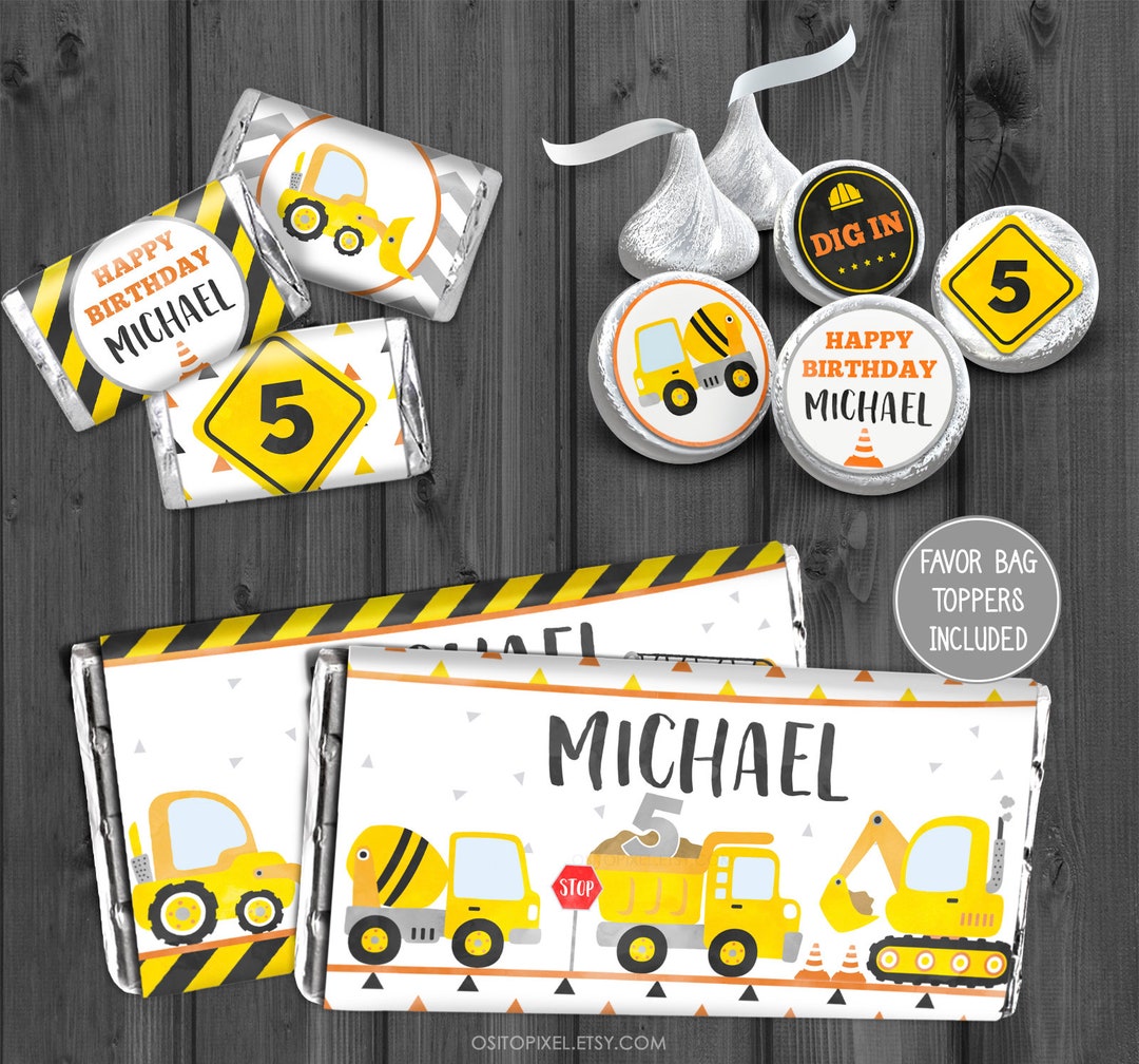 Construction Candy Bar Wrappers, Personalized, Kiss, Hershey, Party ...