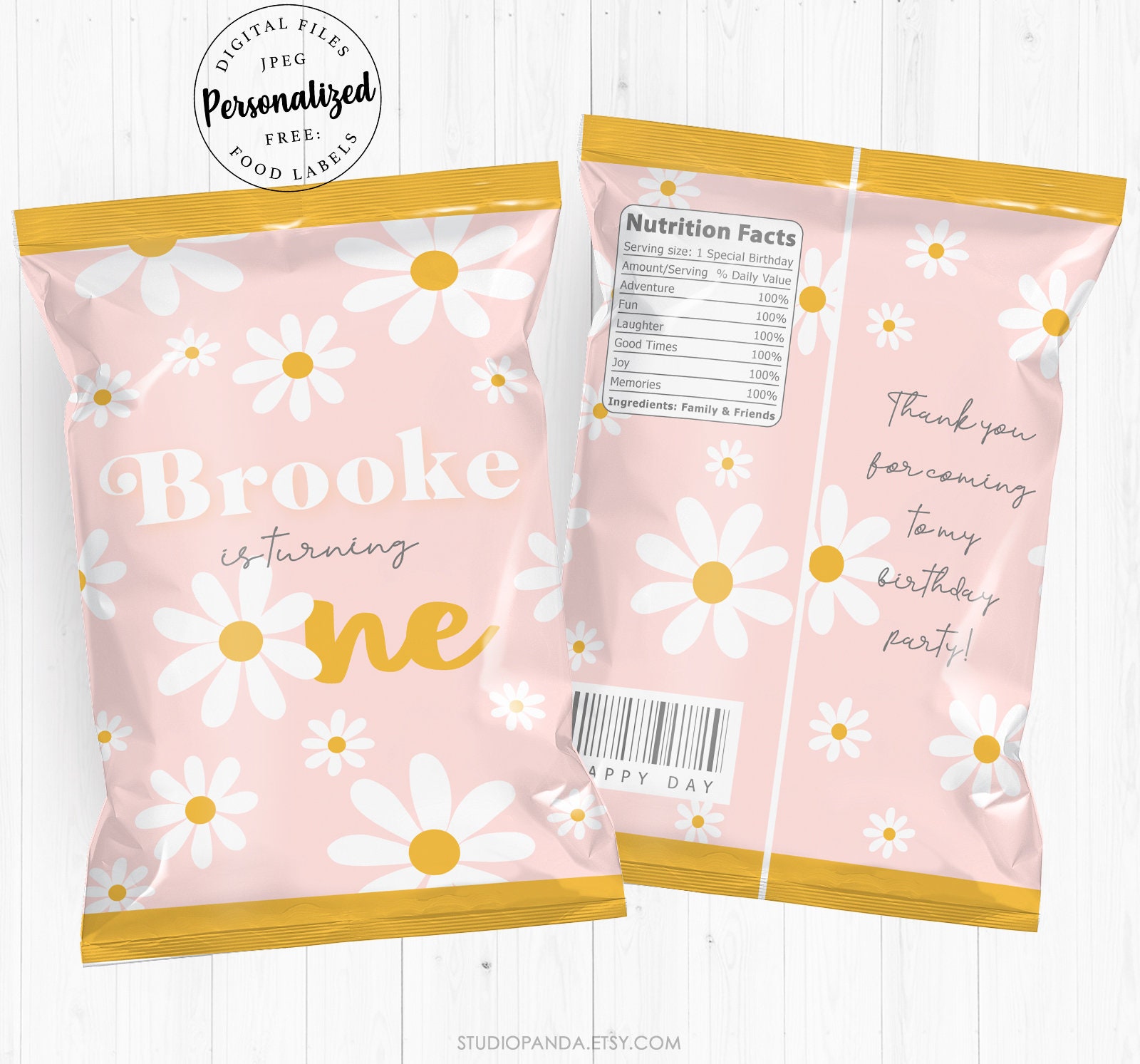Daisy Flower Chip Bag, Personalized, Daisy Decoration, Daisy Birthday ...