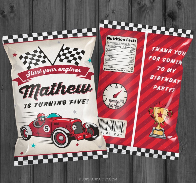 Race Car Candy Wrappers, Personalized, Car Wrappers, Car Chip Bag, Car ...