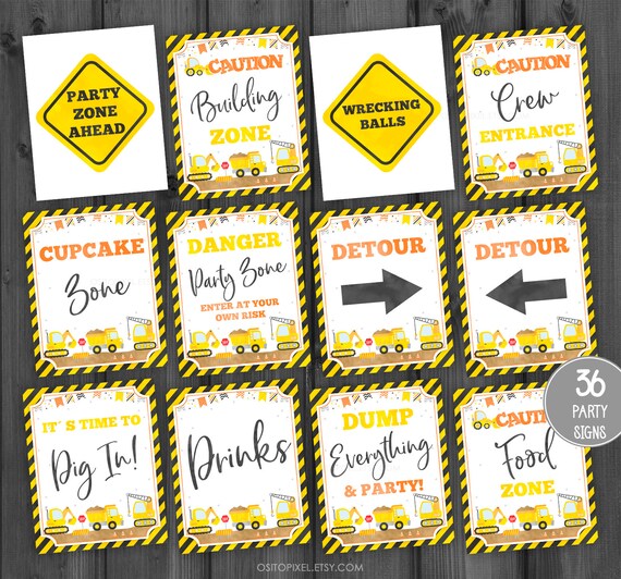 Construction Party Signs Instant Download Construction | Etsy