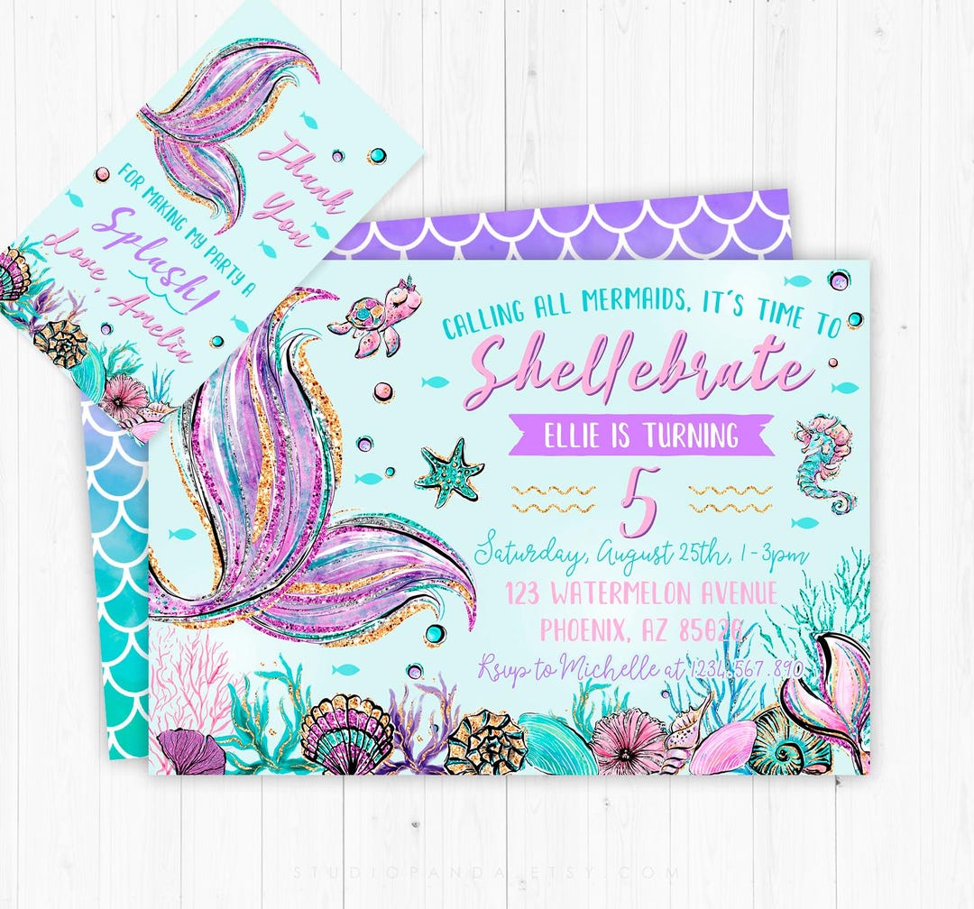 Mermaid Invitation + Favor Tag, Instant Download, Under the Sea ...