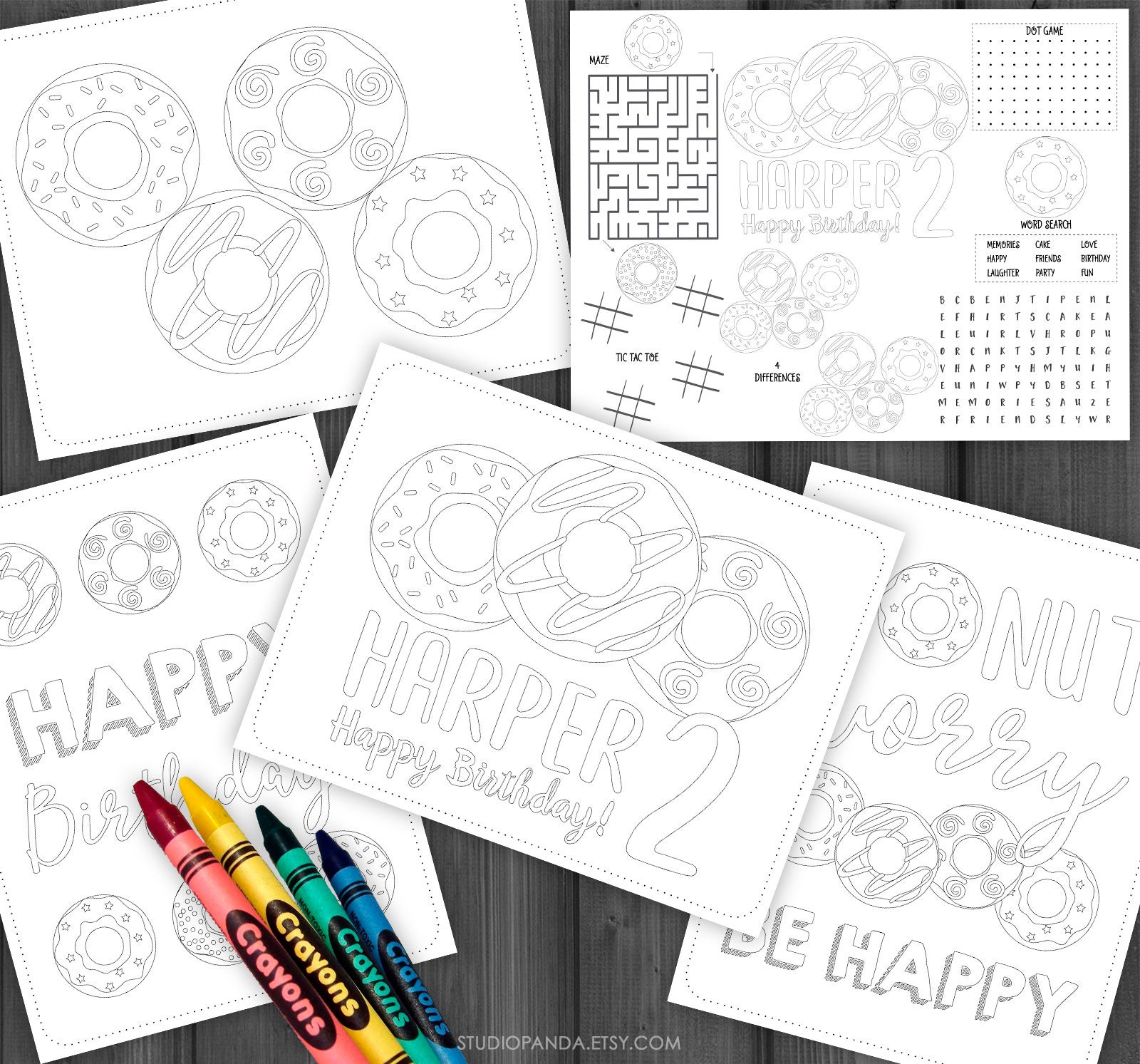 Donut Activity And Coloring Pages Personalized Donut | Etsy