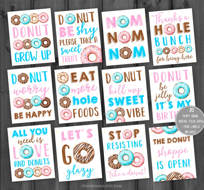 Donut Party Signs Instant Download Donut Decoration Donuts | Etsy