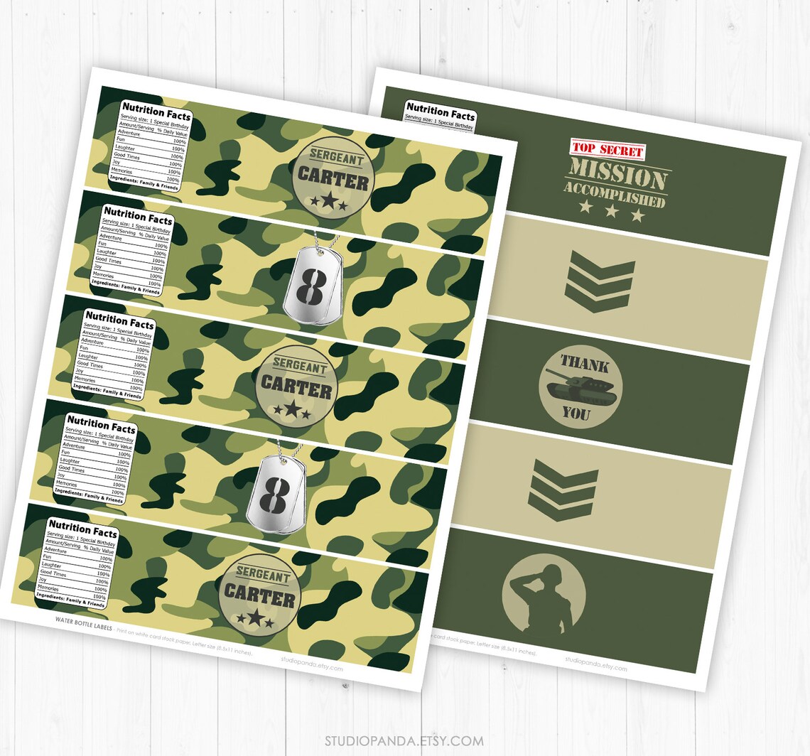Camouflage Water Bottle Labels Personalized Camo Label Army | Etsy