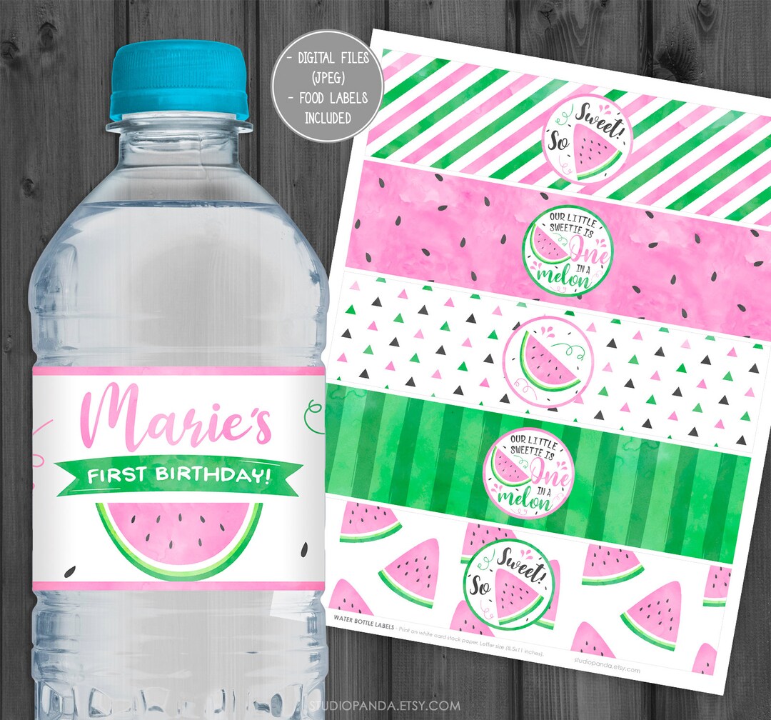 Watermelon Water Bottle Labels, Personalized, Watermelon Labels ...