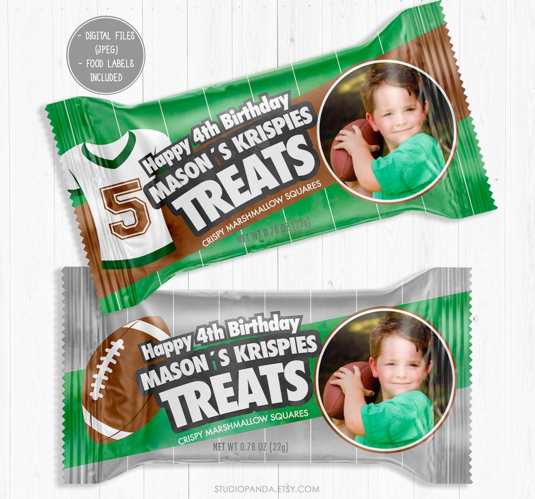 Football Rice Krispies Treat, Personalized, Football Wrappers, Football ...