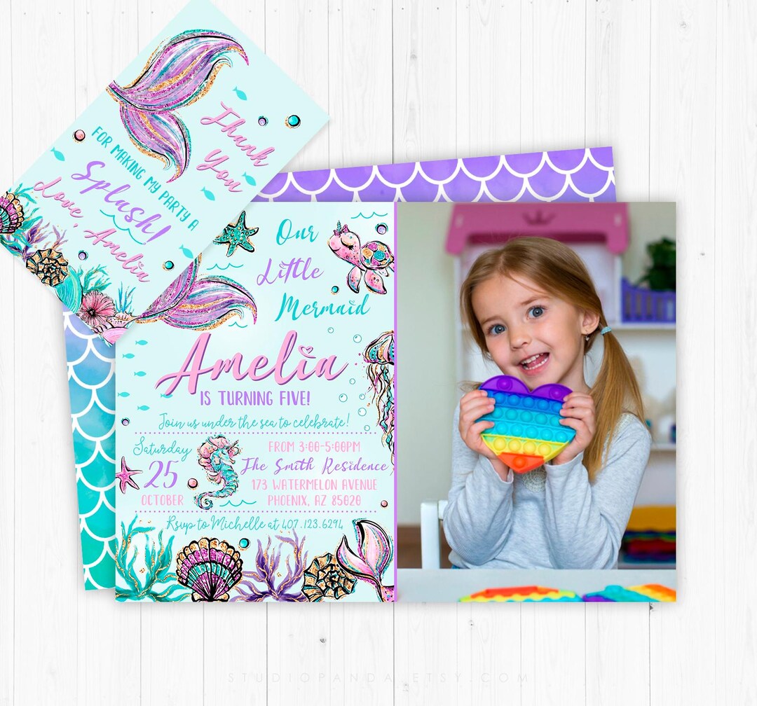 Mermaid Invitation + Favor Tag, Personalized, Under the Sea Invitation ...