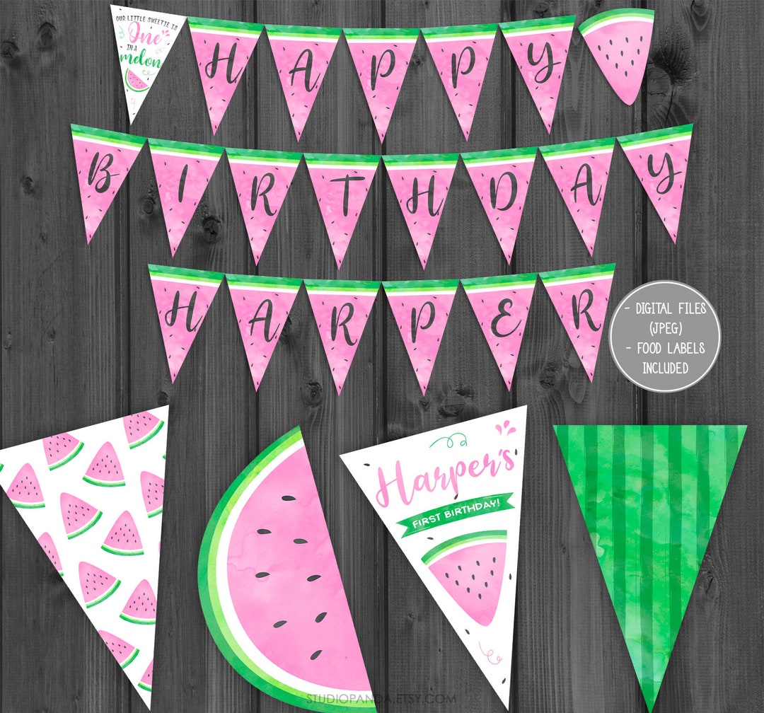 Watermelon Happy Birthday Banner, Personalized, Watermelon Poster ...
