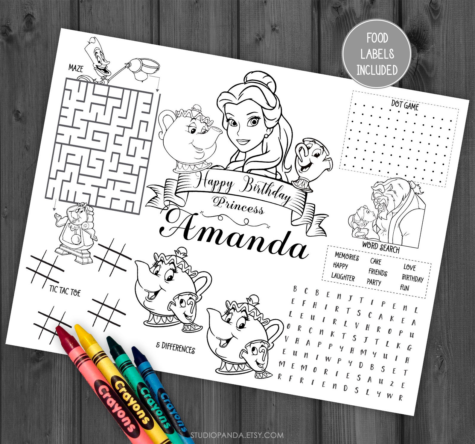 Beauty and the Beast Activity and Coloring Pages, Personalized, Beauty ...