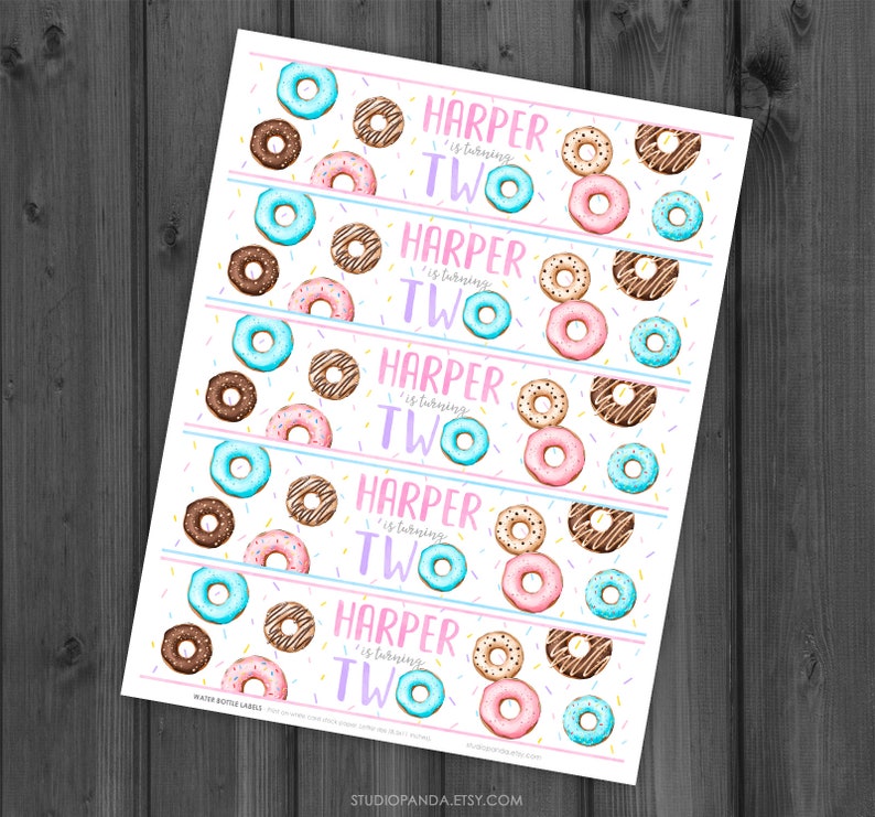 Donut Water Bottle Labels, Personalized, Donut Labels, Donut Tags ...