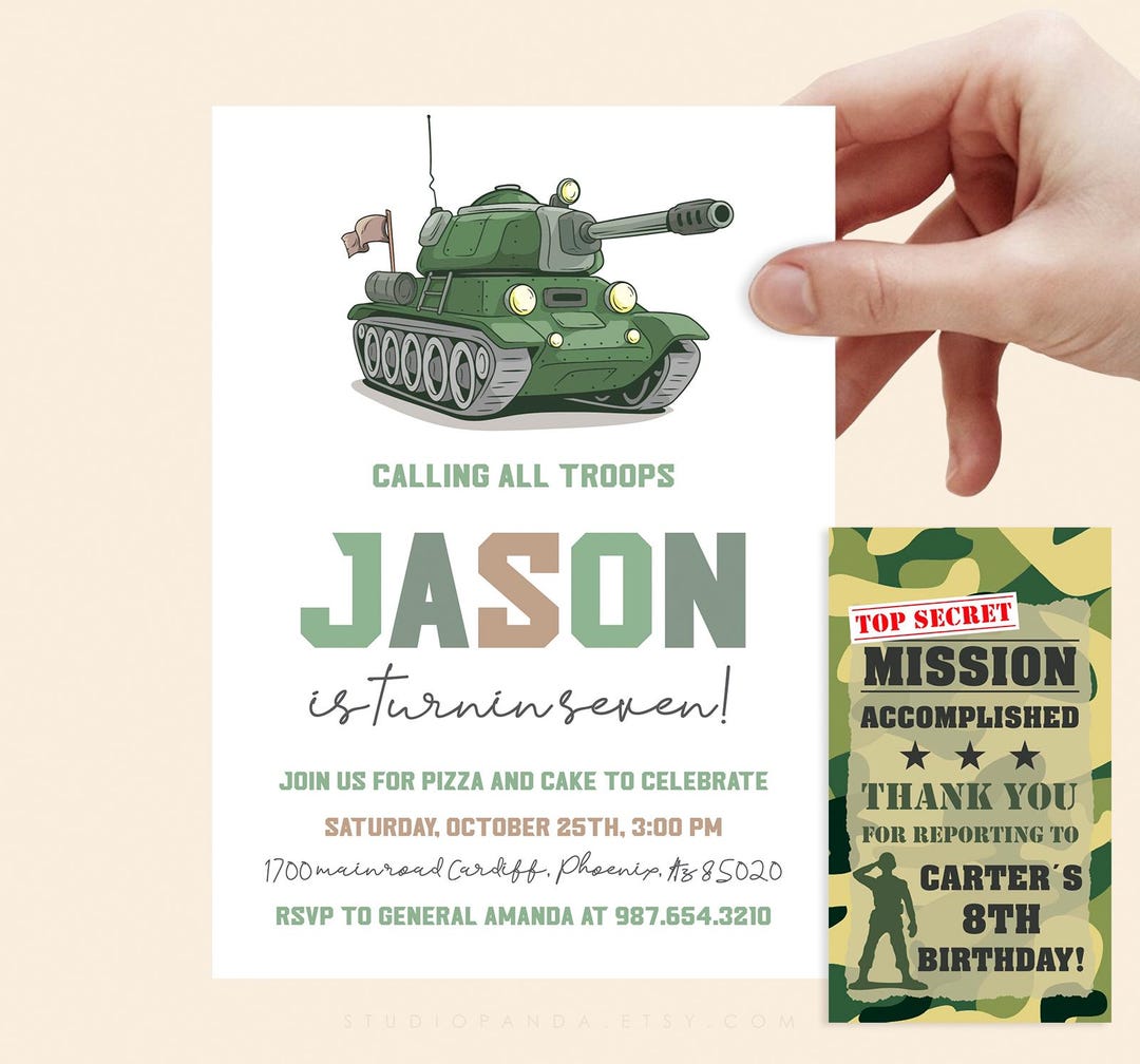 Soldier Invitation + Favor Tags, Personalized, Army Invitation ...