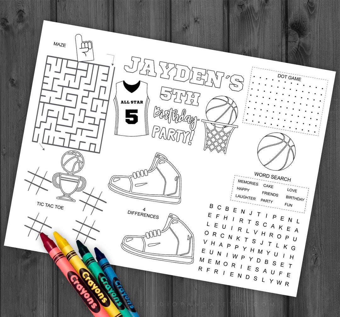 Basketball Activity and Coloring Pages, Personalized, Basketball ...