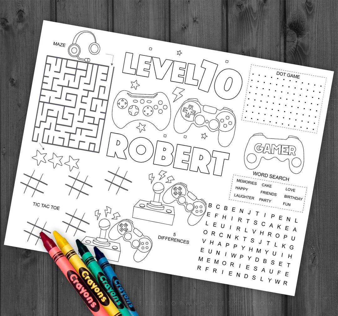 Video Game Activity and Coloring Pages, Personalized, Video Game ...