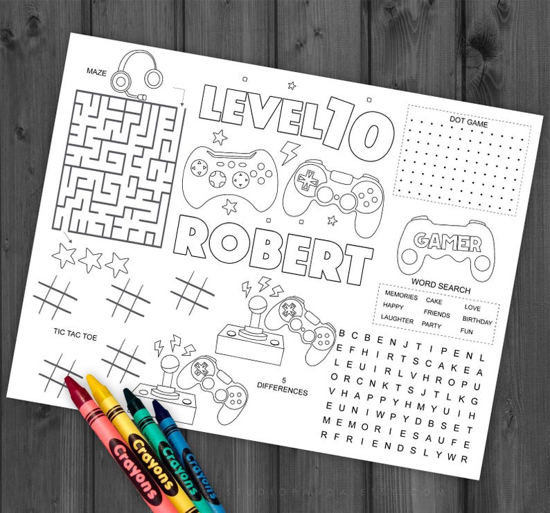 Video Game Activity and Coloring Pages, Personalized, Video Game ...