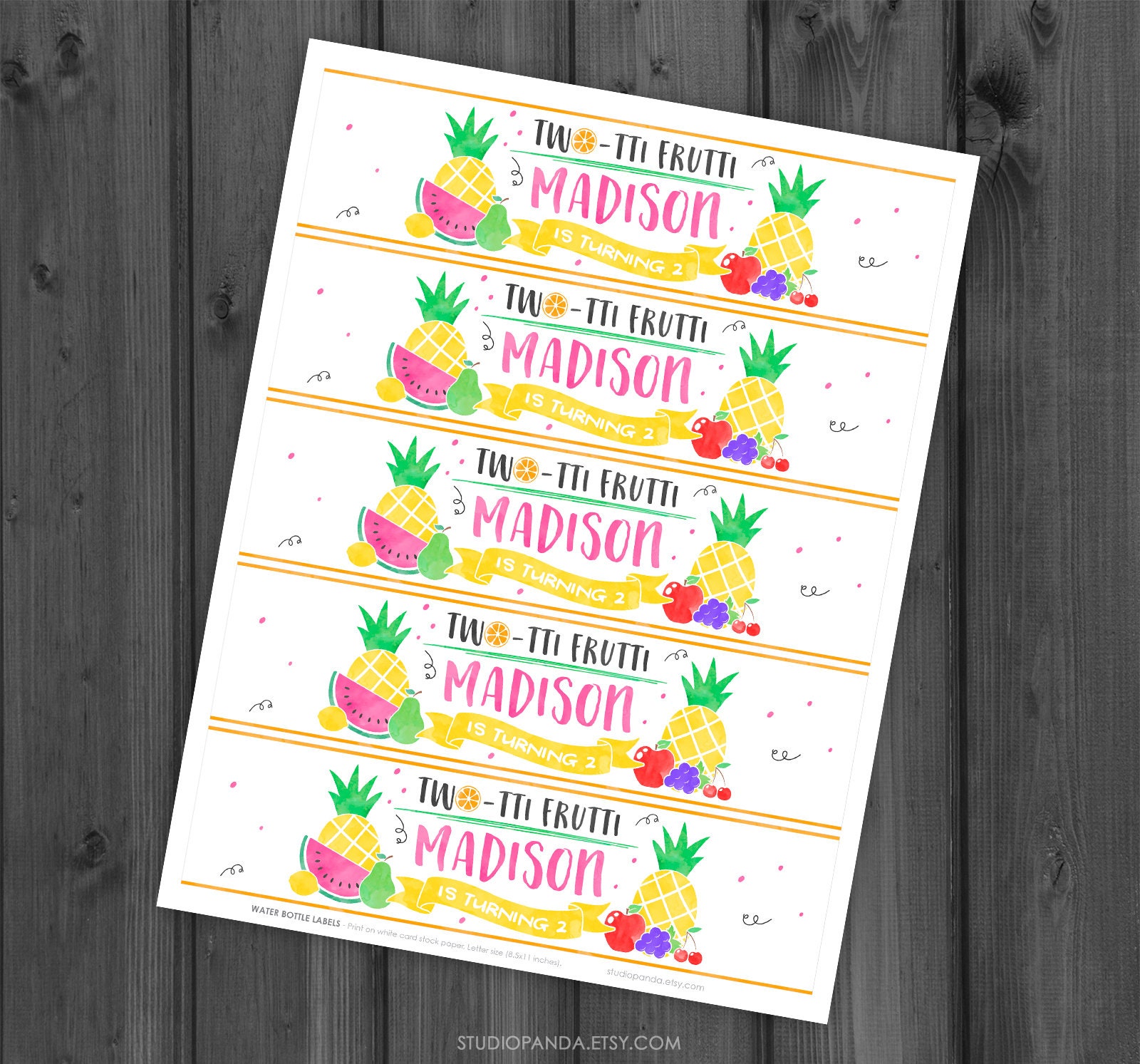 Two Tti Frutti Water Bottle Labels Personalized Tutti Frutti | Etsy