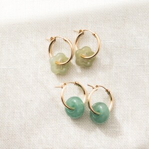 Jade Hoop Earrings / Gold Filled Flower Hoops / Flower Earrings / Jade ...