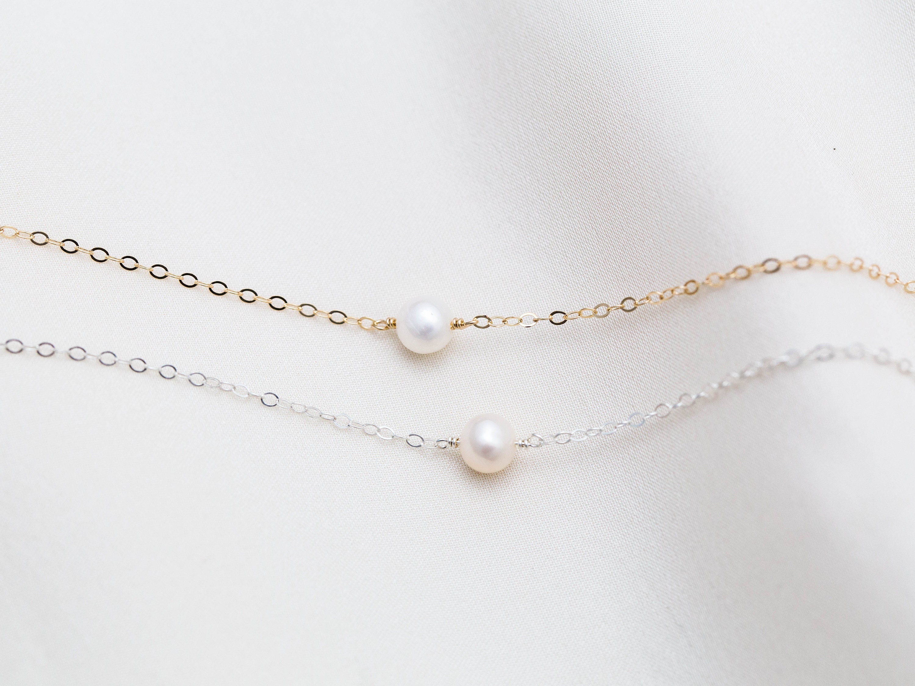Double Layered Pearl Necklace Floating Pearl Necklace Etsy