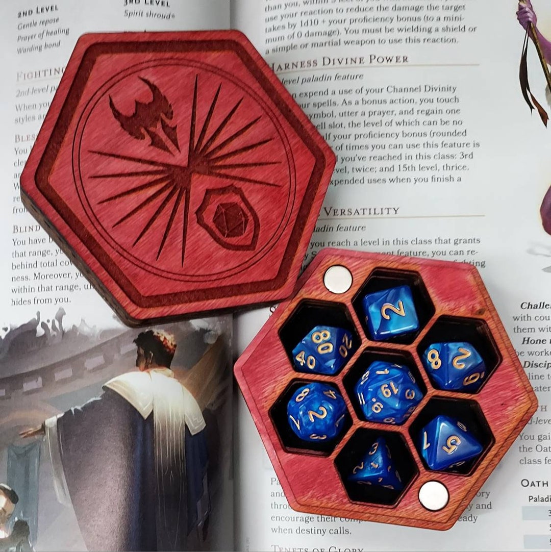 Handmade Paladin Themed Wooden Dicebox for 7 Polyhedral Dice--multiple ...