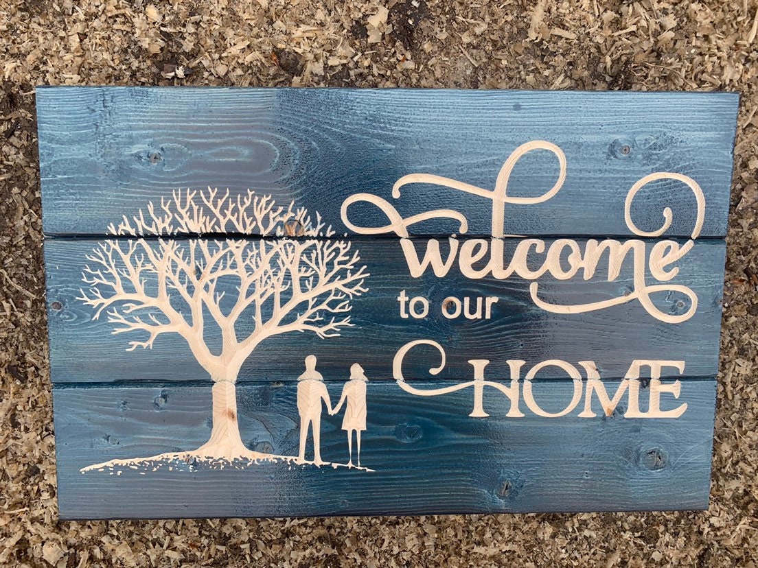 Carved Welcome to our Home Sign Tree house warming our | Etsy