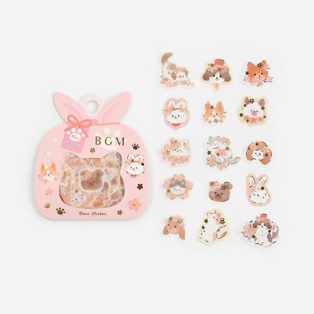 Cherry Sakura Animals Washi Sticker Sack Gold Foil BGM - Etsy