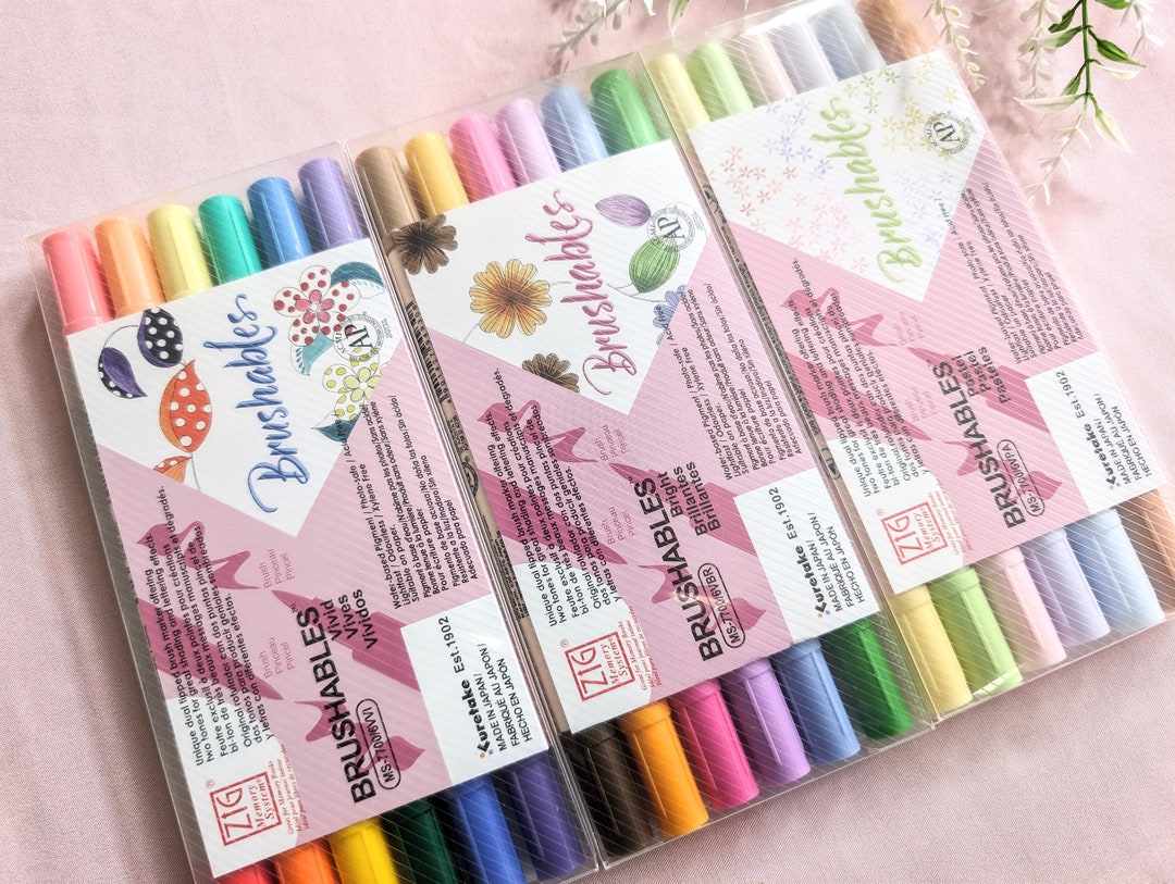ZIG BRUSHABLES Set of 6 - Dual-tip Brush Marker Pens by Kuretake Japan ...