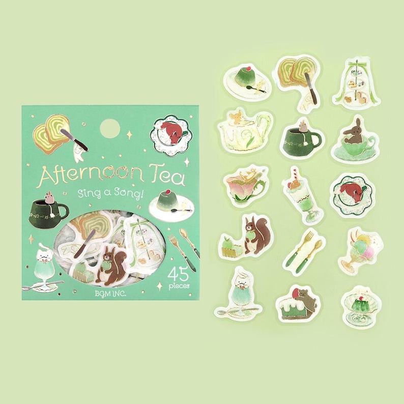 Afternoon Tea | 1 or 4 Pcs Set | BGM | Washi Paper Sticker Sack | Gold ...