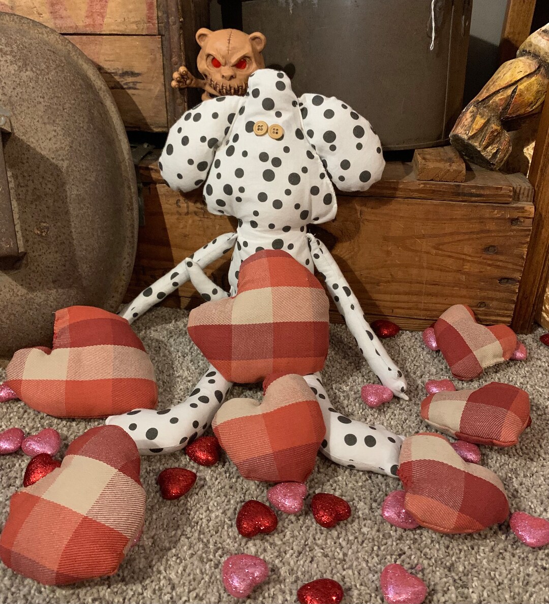 Raggedy Pet Cat Pet Dog Doll: Handmade Valentine's Decor, Fabric Hearts ...