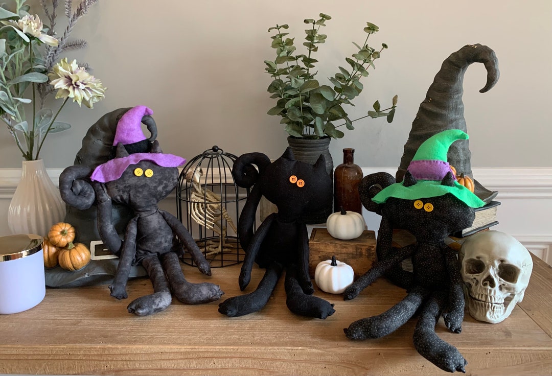 Black Halloween Cat | Halloween Cat Plushie Doll |gothic Decor | Black ...
