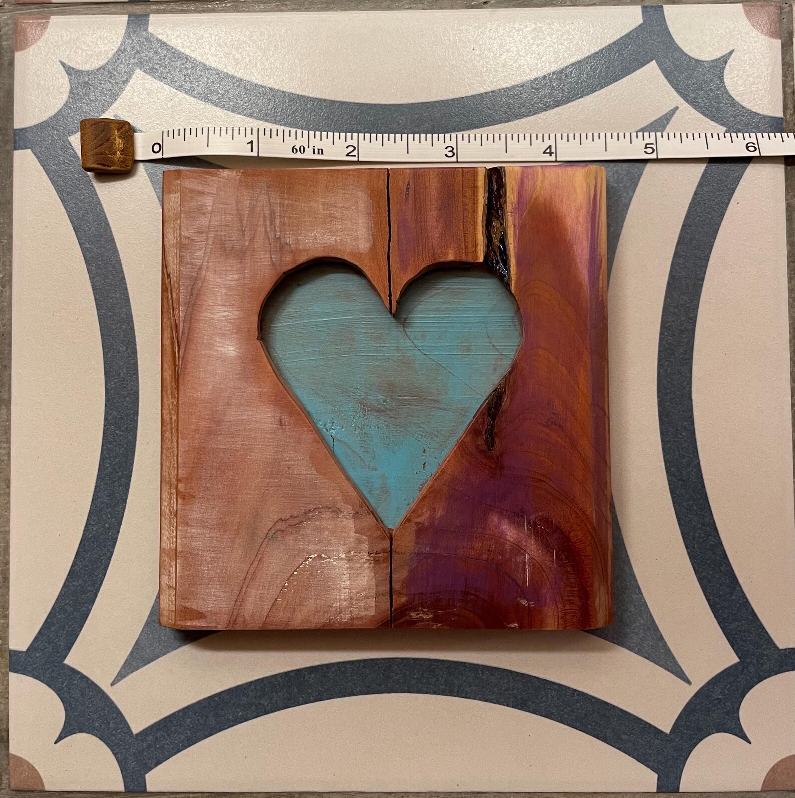 Decorative Rustic Heart With Hand Painted Flower Tile Made With ...