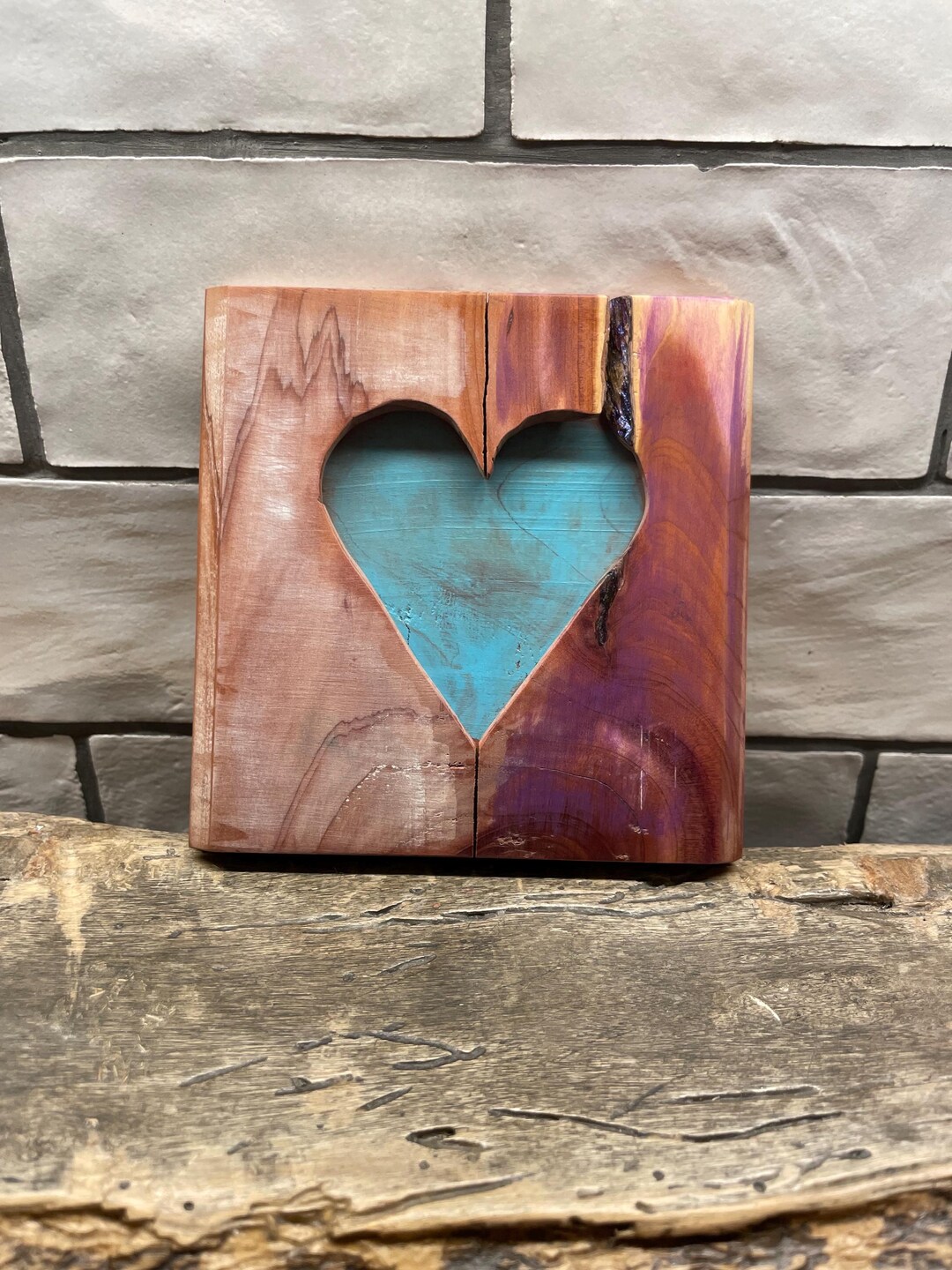 Decorative Rustic Heart With Hand Painted Flower Tile Made With ...