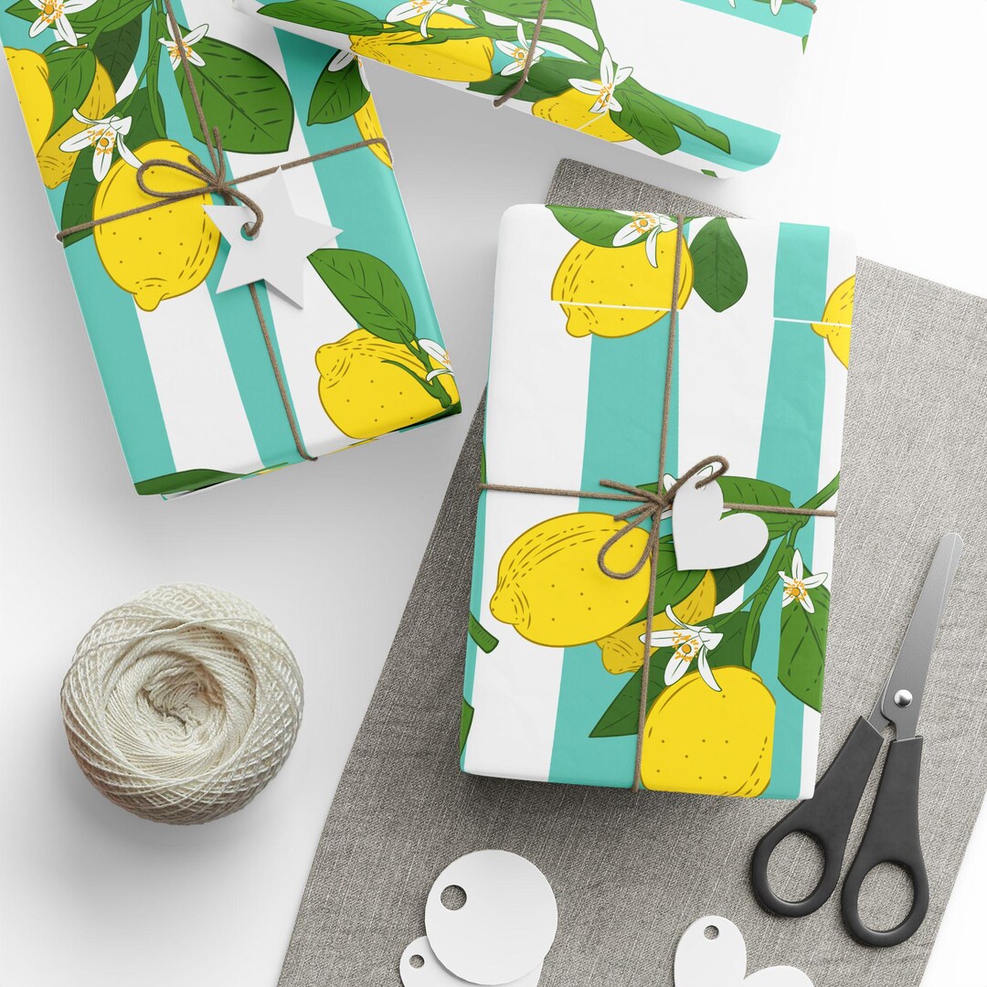 Striped Lemon Wrapping Papers, Gift Wrap Roll, Birthday Wrapping Paper ...