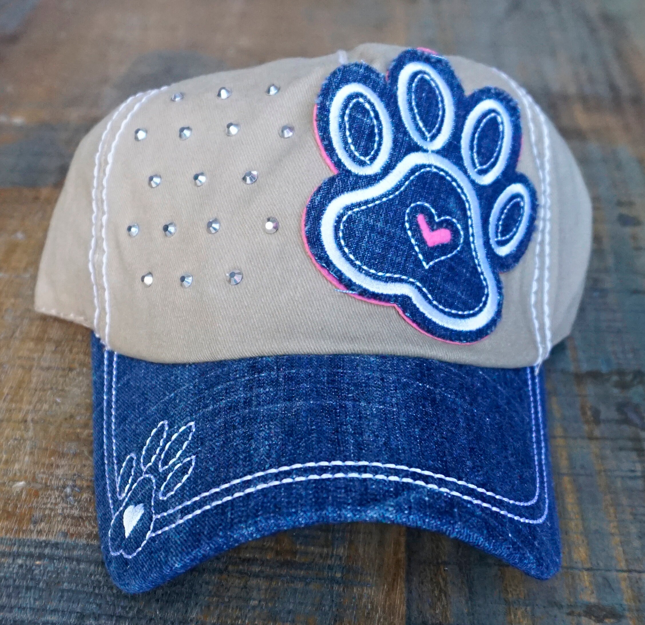 Puppy Dog Paw Distressed Ball Cap Pigment Washed Denim Visor Dad Hat ...