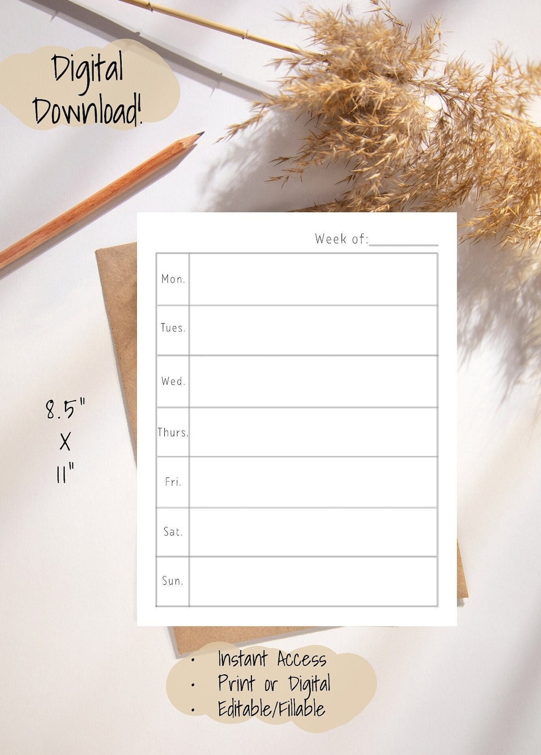 Weekly Planner Editable | Printable Schedule | Weekday PDF Template ...