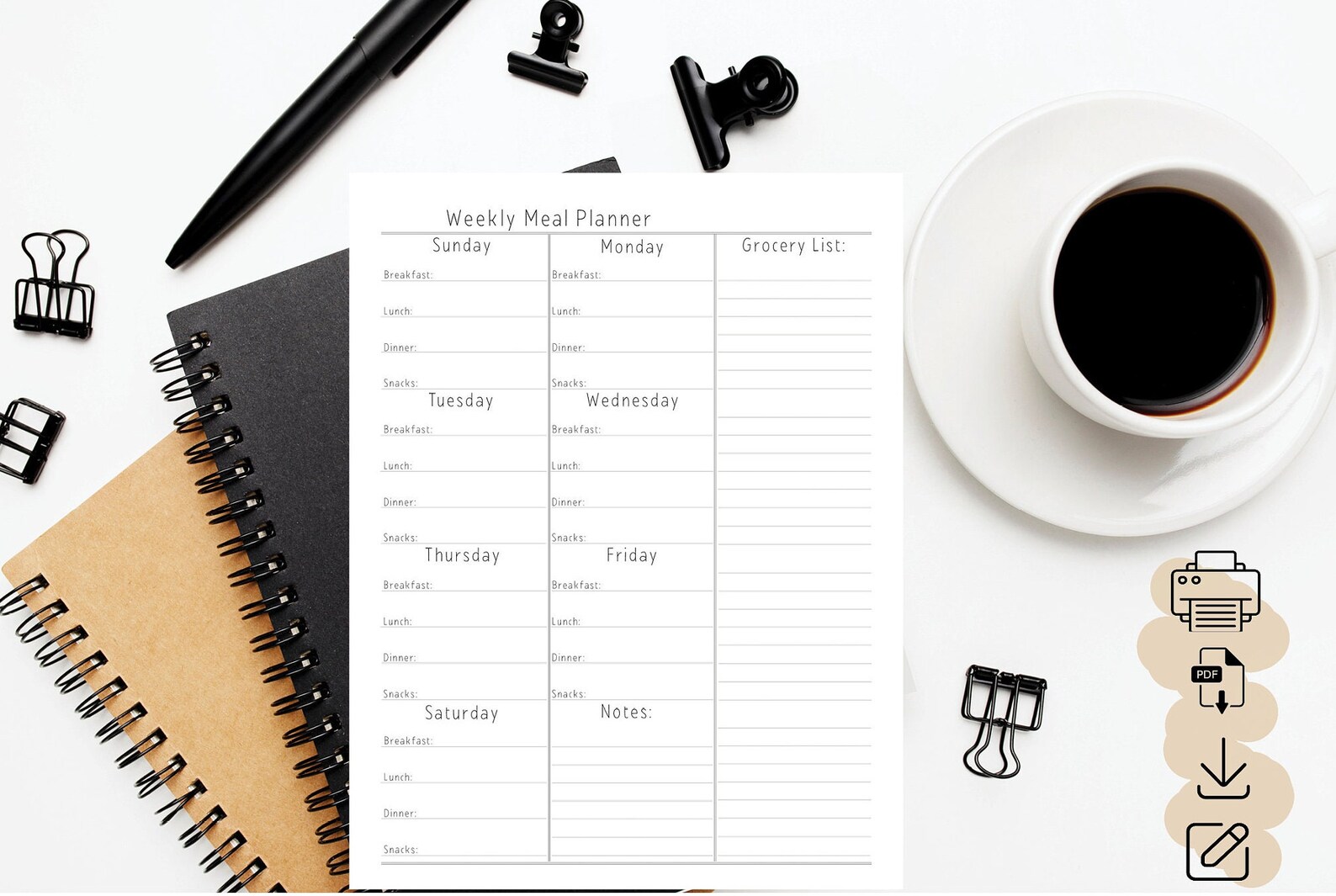 Weekly Meal Planner Editable All-in-one | Digital/printable Schedule ...